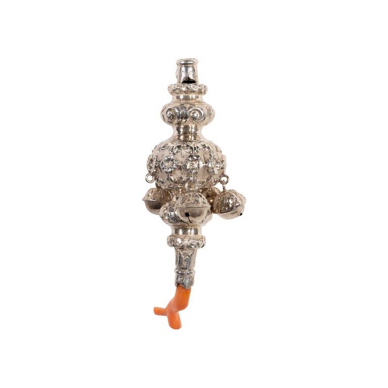 Sterling Silver and Coral Rattle Whistle For Sale at 1stDibs
