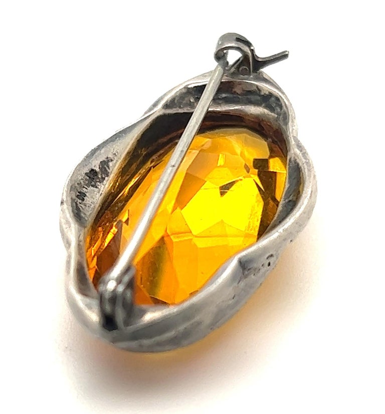 Sterling Silver and Marcasite Art Deco Pin with Amber Colored Glass For ...