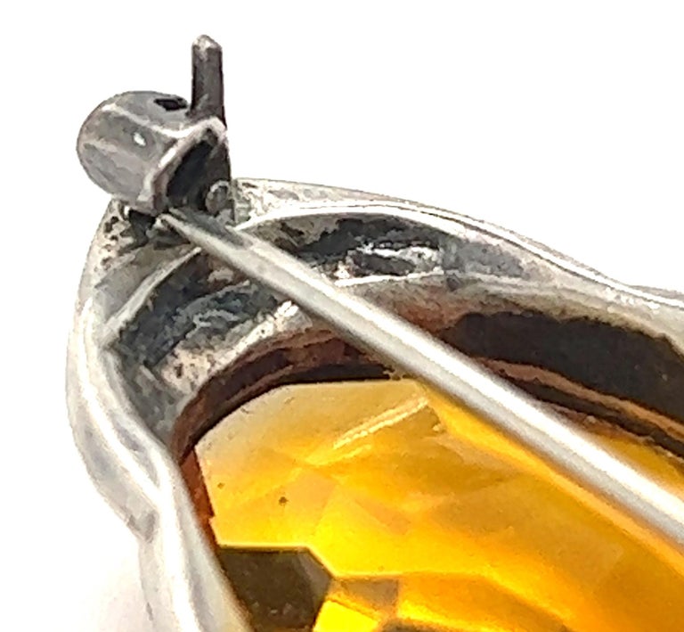 Sterling Silver and Marcasite Art Deco Pin with Amber Colored Glass For ...
