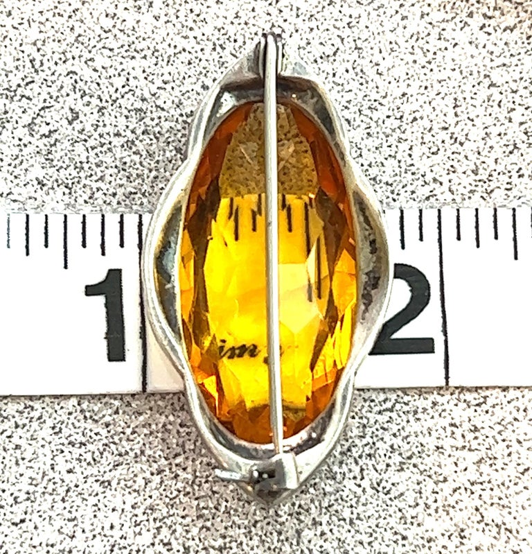 Sterling Silver and Marcasite Art Deco Pin with Amber Colored Glass For ...