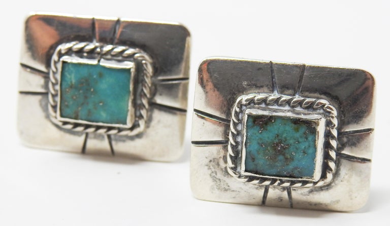 Sterling Silver and Turquoise Cufflinks For Sale at 1stDibs
