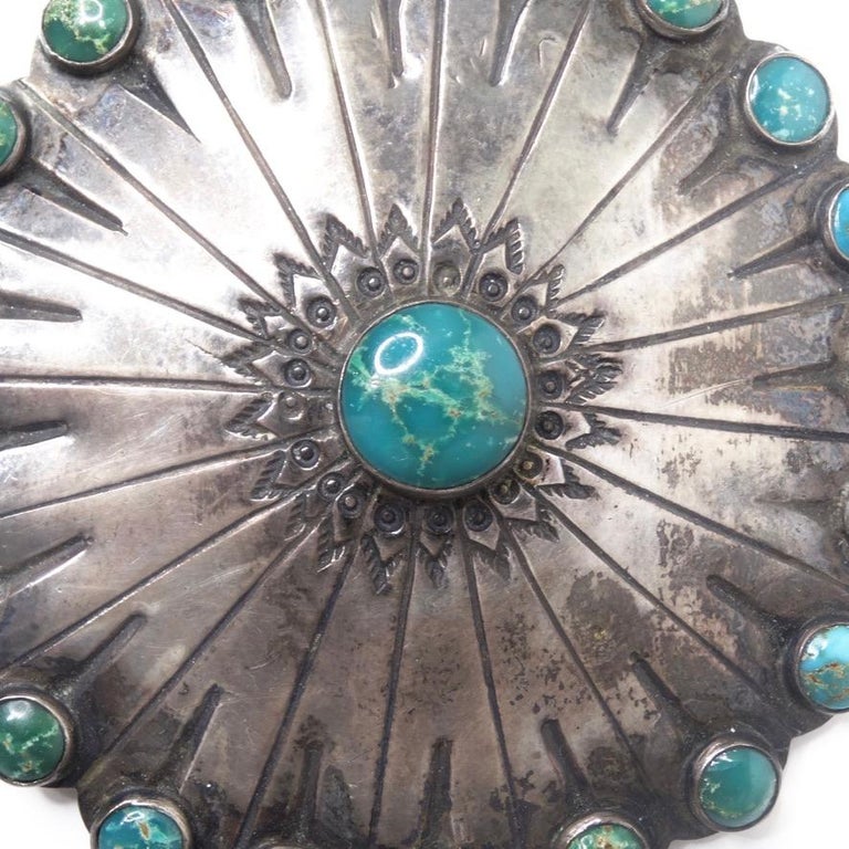 Sterling Silver and Turquoise Flower Brooch For Sale at 1stDibs