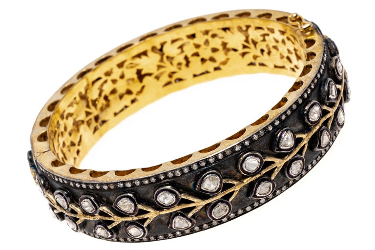 Sterling Silver and Vermeil Macle and Round Diamond Wide Hinged Bangle ...