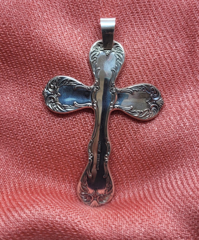 Sterling Silver Antique Spoon Cross Pendant, Floral Scroll, 'Towle ...