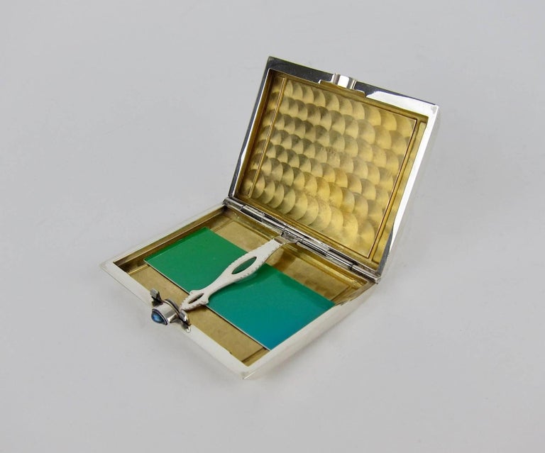 Sterling Silver Art Deco Cigarette Case with Jeweled Cabochon Clasp at ...