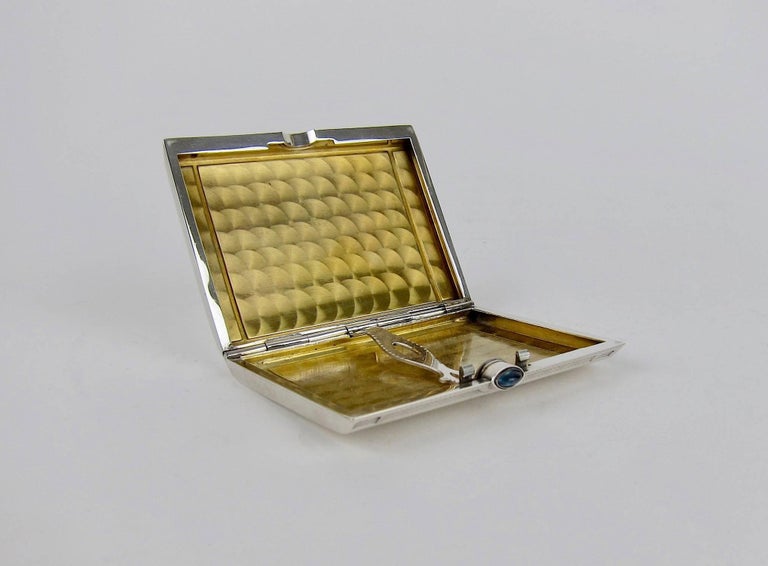 Sterling Silver Art Deco Cigarette Case with Jeweled Cabochon Clasp at ...