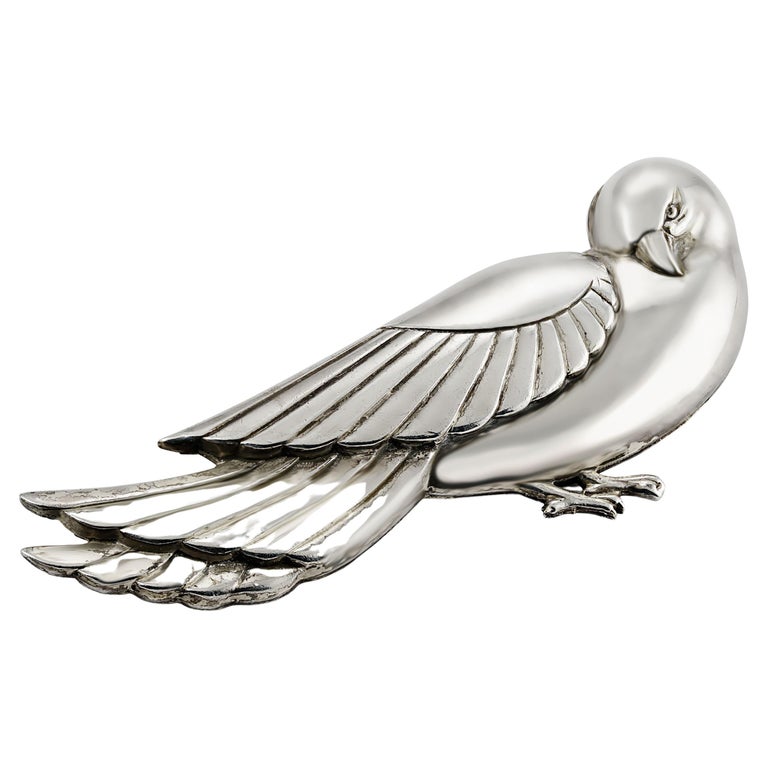 Sterling Silver Art Deco Dove Bird Brooch Pin For Sale at 1stDibs