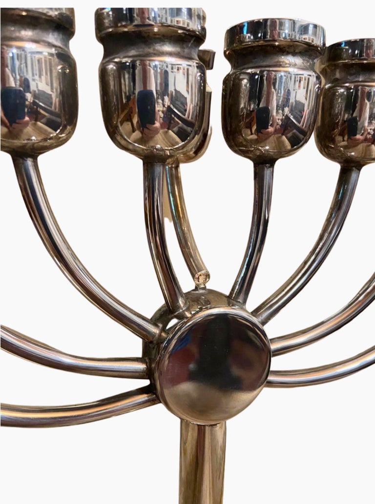 Sterling Silver Art Deco Menorah Modernist Judaica For Sale at 1stDibs