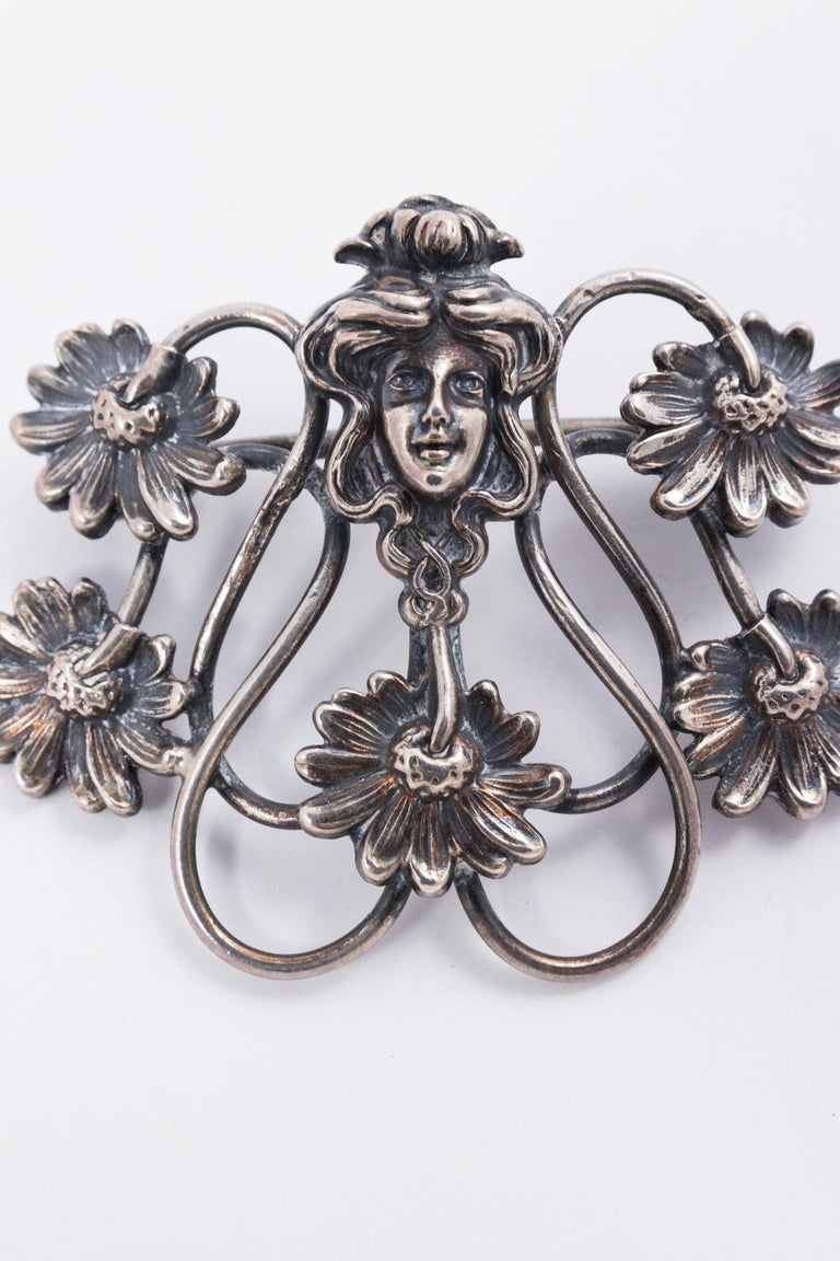 Sterling Silver Art Nouveau Pin by William Kerr at 1stDibs