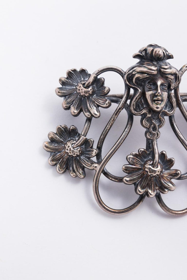 Sterling Silver Art Nouveau Pin by William Kerr at 1stDibs