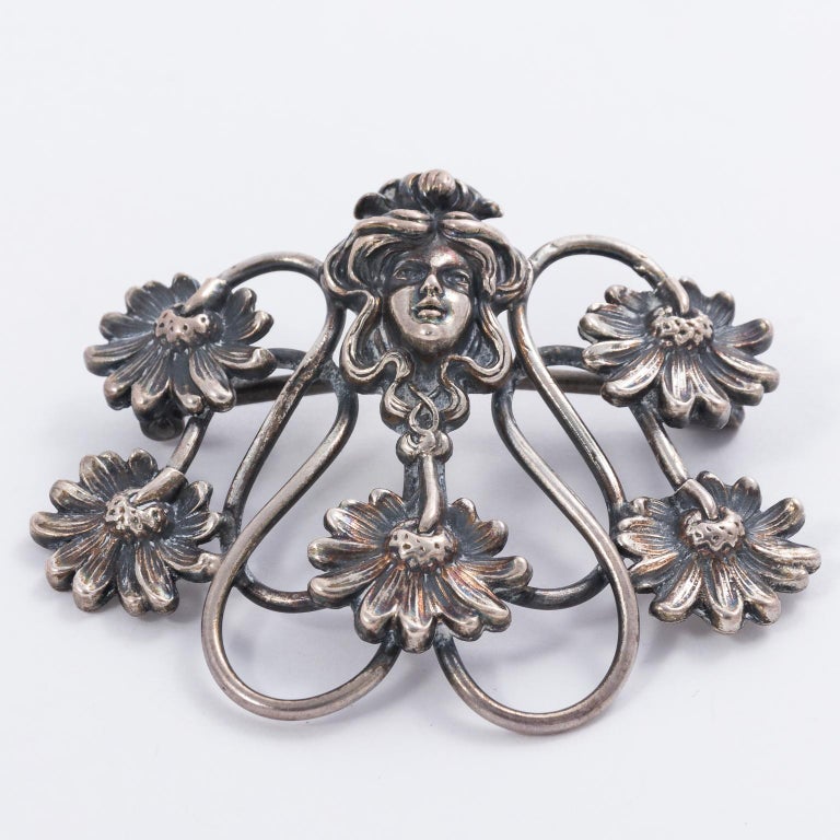 Sterling Silver Art Nouveau Pin by William Kerr at 1stDibs