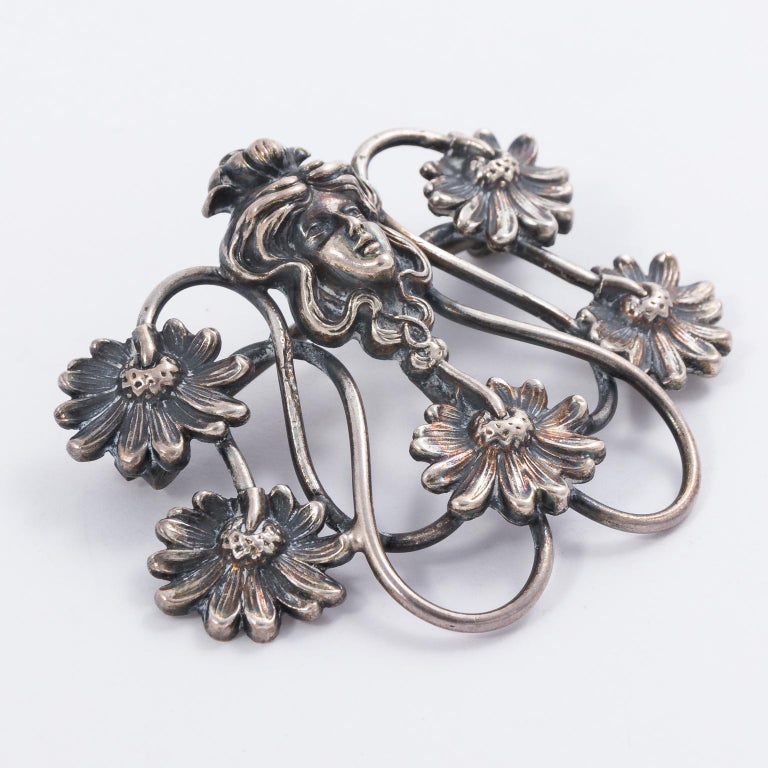Sterling Silver Art Nouveau Pin by William Kerr at 1stDibs