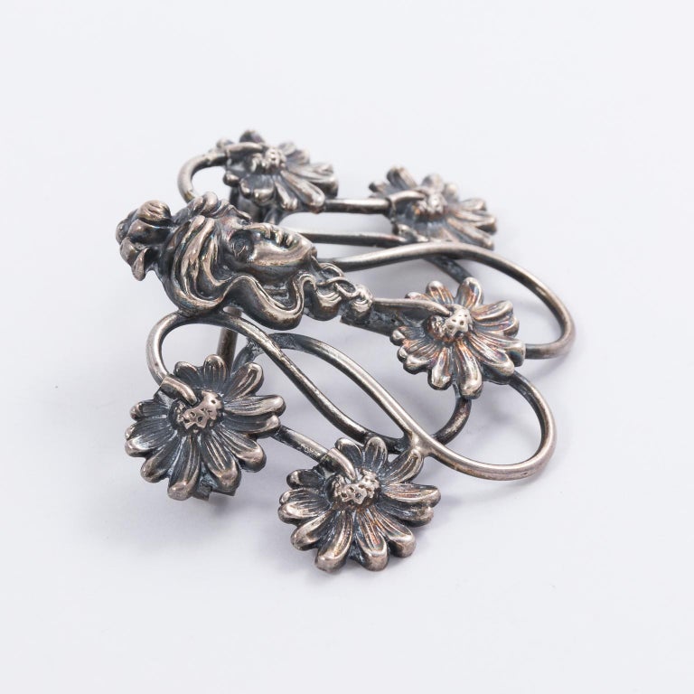 Sterling Silver Art Nouveau Pin by William Kerr at 1stDibs