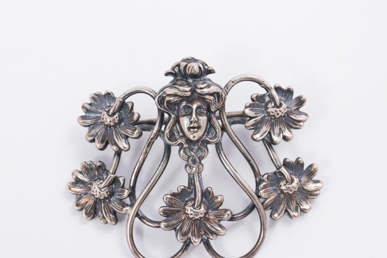 Sterling Silver Art Nouveau Pin by William Kerr at 1stDibs