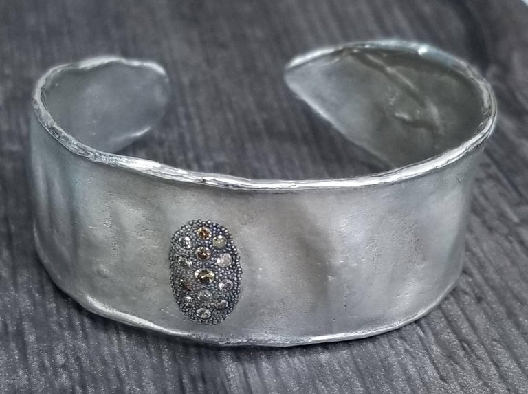 Sterling Silver "Bean" Pod Inspired Cuff Bracelet with Brown Diamonds ...