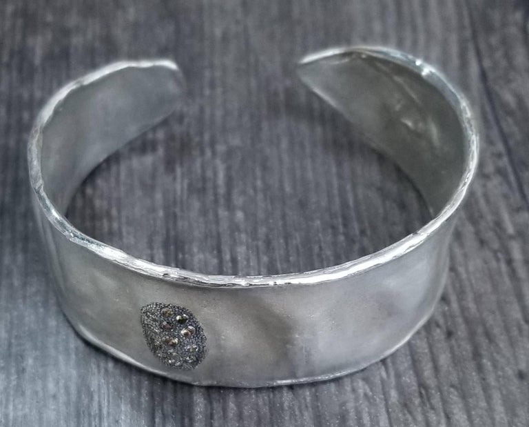 Sterling Silver "Bean" Pod Inspired Cuff Bracelet with Brown Diamonds ...