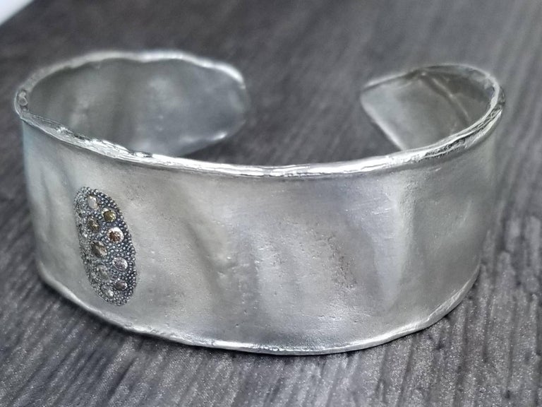 Sterling Silver "Bean" Pod Inspired Cuff Bracelet with Brown Diamonds ...