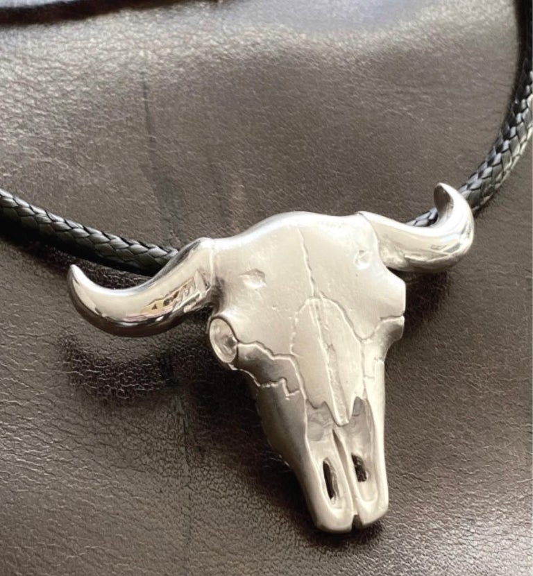 Sterling Silver Bison Skull Pendant Necklace by Ellie Thompson For Sale ...