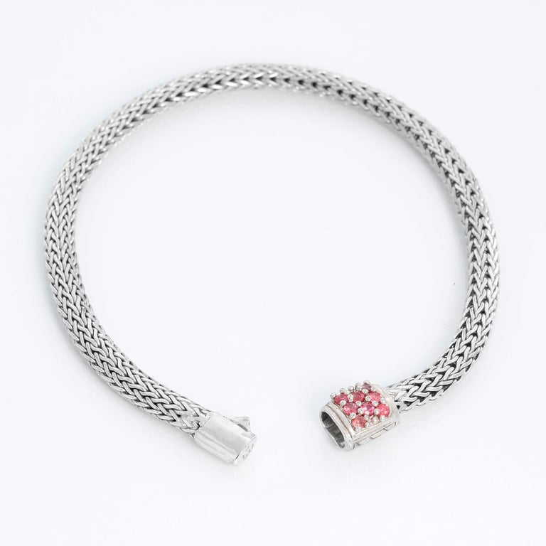 Sterling Silver Cable Bracelet with Tourmaline Stones For Sale at 1stDibs