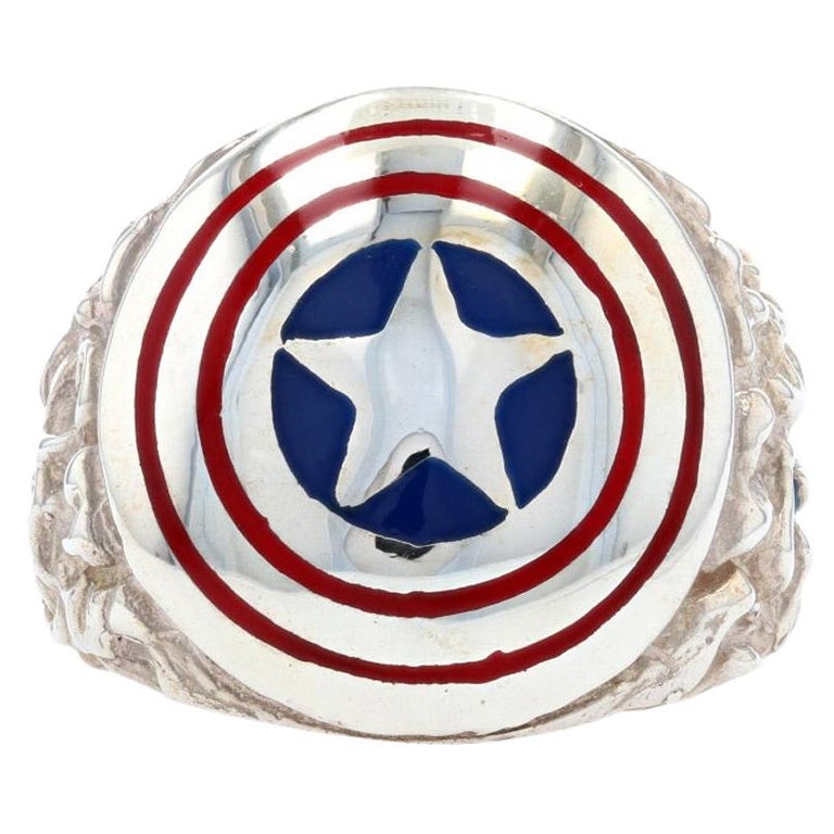 Customizable Sterling Silver Captain America Men's Ring, 925 Enamel ...