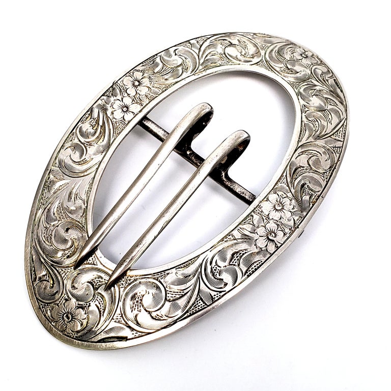 Sterling Silver Chased Repousse Sash Buckle at 1stDibs