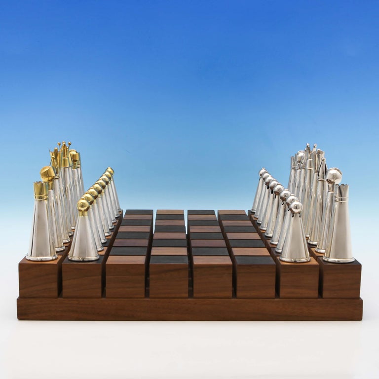 Unique Modernist Sterling Silver Chess Set on American Walnut - Michael ...
