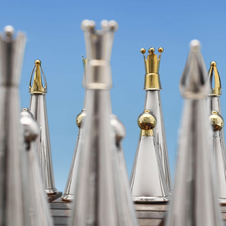 Unique Modernist Sterling Silver Chess Set on American Walnut - Michael ...