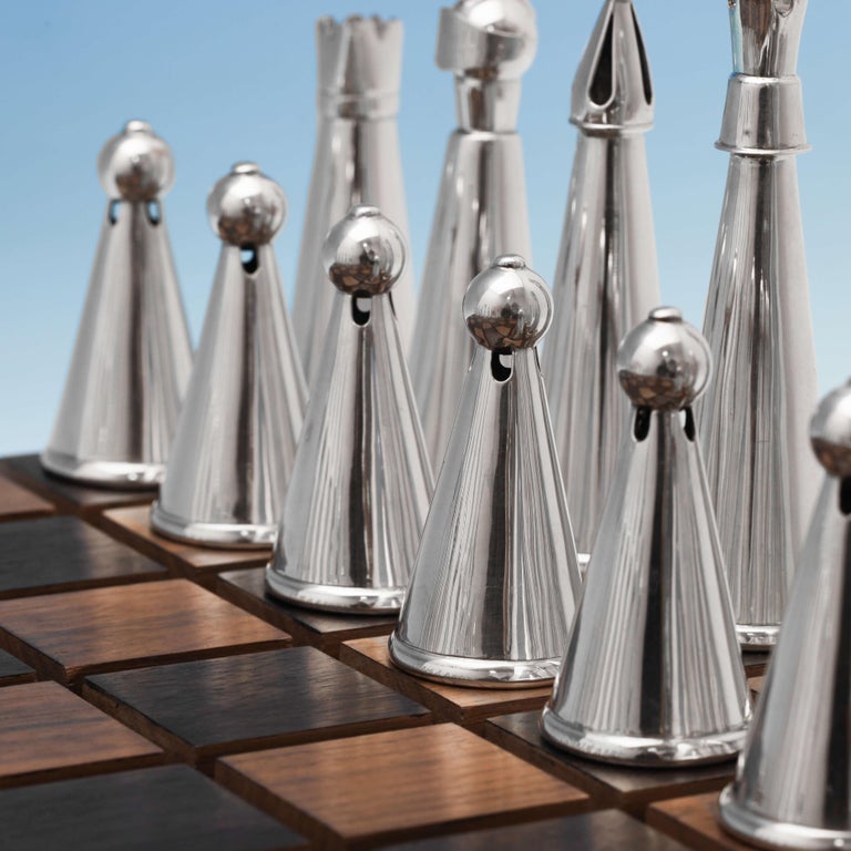 Unique Modernist Sterling Silver Chess Set on American Walnut - Michael ...