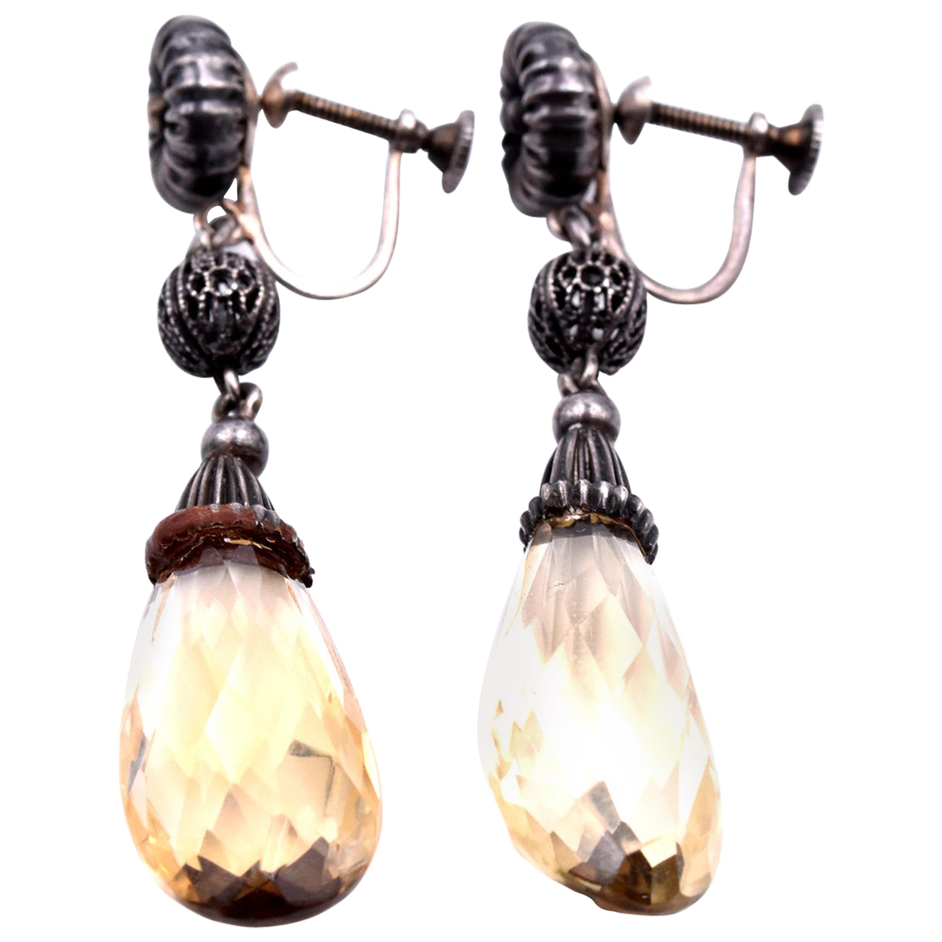Antique Citrine Diamond Silver Gold Drop Earrings at 1stDibs Antique Citrine Diamond Silver Gold Drop Earrings at 1stDibs