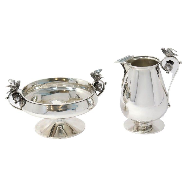 Sterling Silver Clark and Biddle Antique Bird-Decorated Sugar Bowl and ...