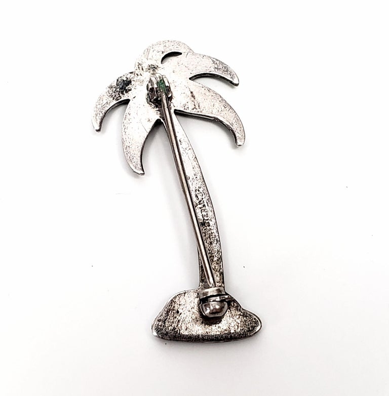 Sterling Silver Clear Stone Green Enamel Palm Tree Pin at 1stDibs