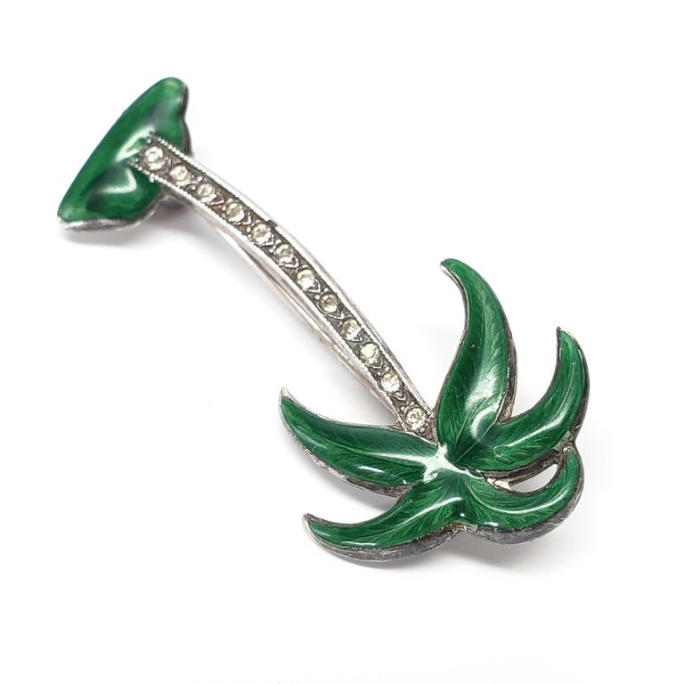 Sterling Silver Clear Stone Green Enamel Palm Tree Pin at 1stDibs