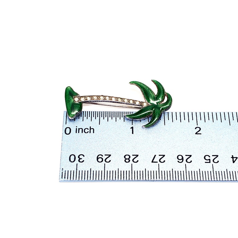 Sterling Silver Clear Stone Green Enamel Palm Tree Pin at 1stDibs