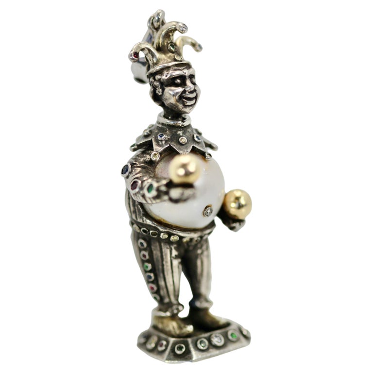 Sterling Silver Clown Pendant with Jewels For Sale at 1stDibs