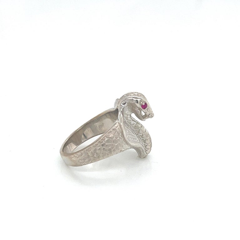 Sterling Silver Cobra Snake Ring with Ruby Eyes For Sale at 1stDibs