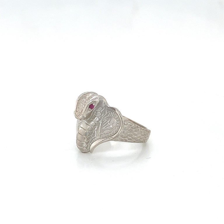 Sterling Silver Cobra Snake Ring with Ruby Eyes For Sale at 1stDibs