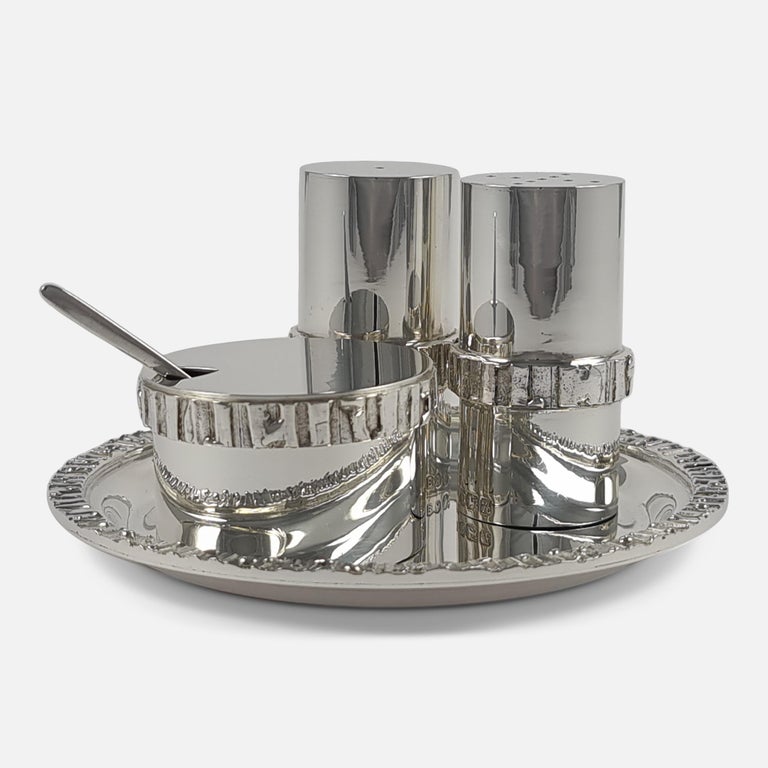 Sterling Silver Condiment Set and Tray, Brian Asquith For Sale at 1stDibs