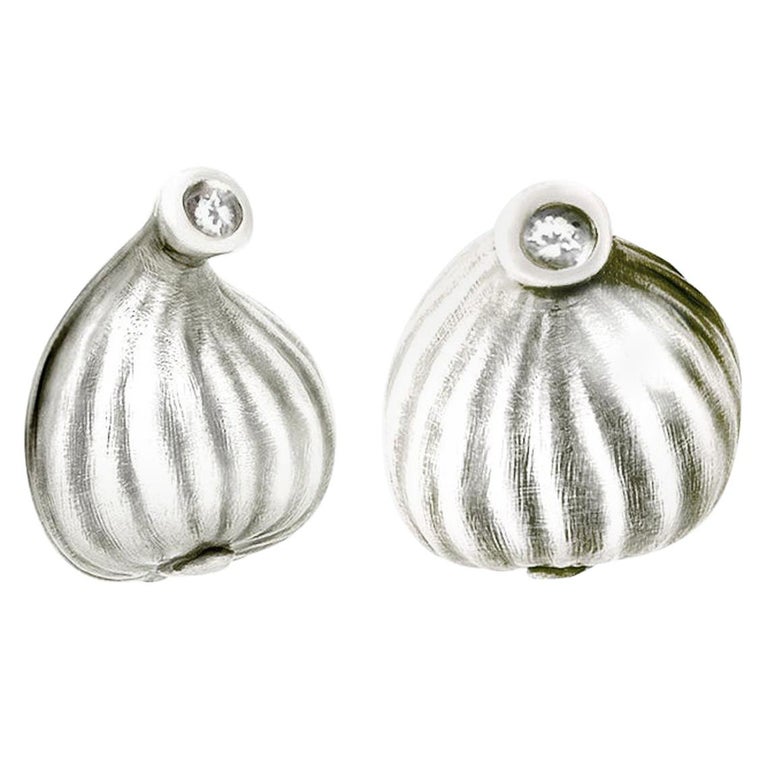 Sterling Silver Fig Garden Stud Earrings Fig with Diamonds, Featured in ...