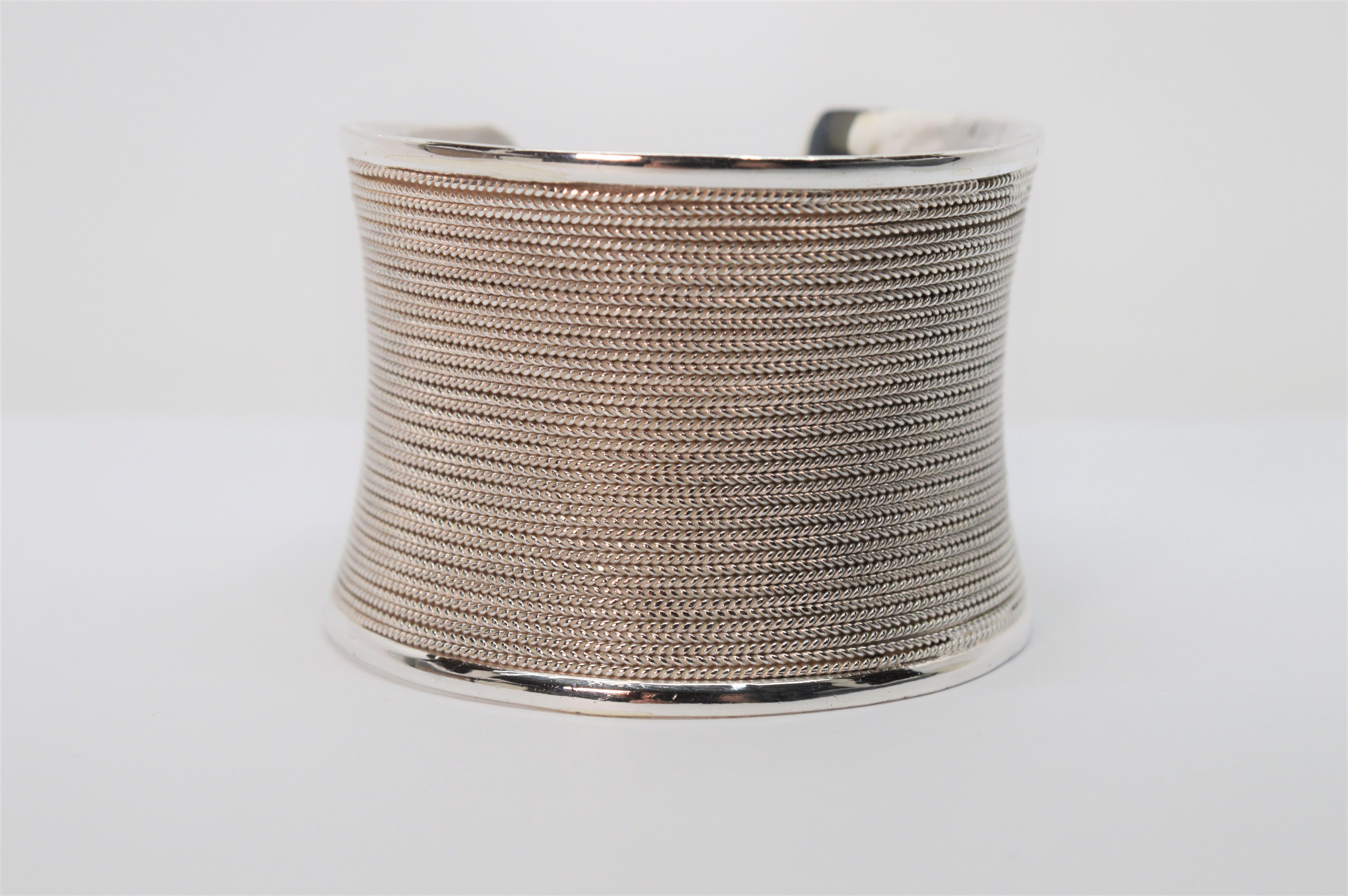 Sterling Silver Contoured Mesh Cuff Bracelet at 1stDibs