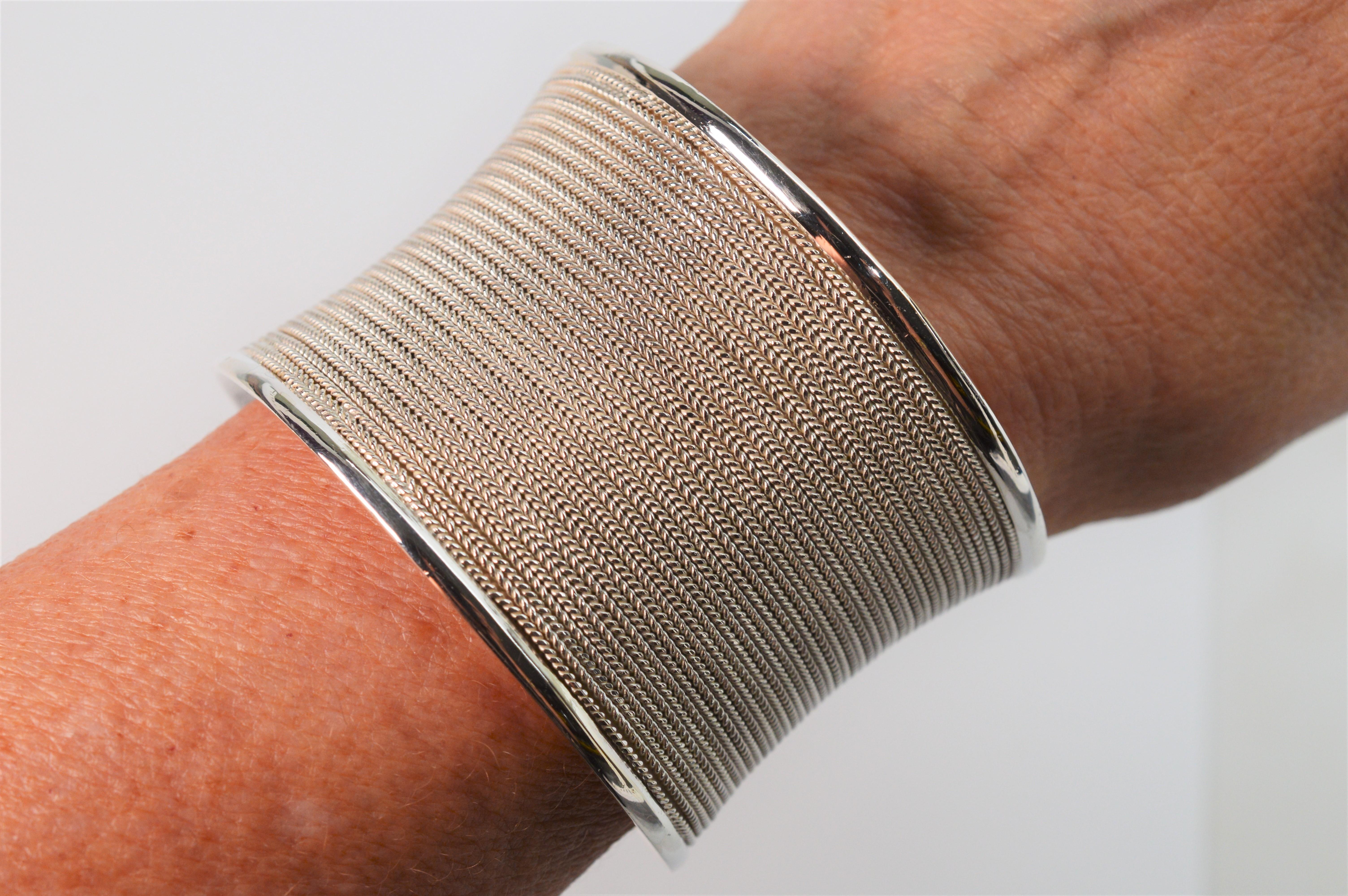 Sterling Silver Contoured Mesh Cuff Bracelet at 1stDibs