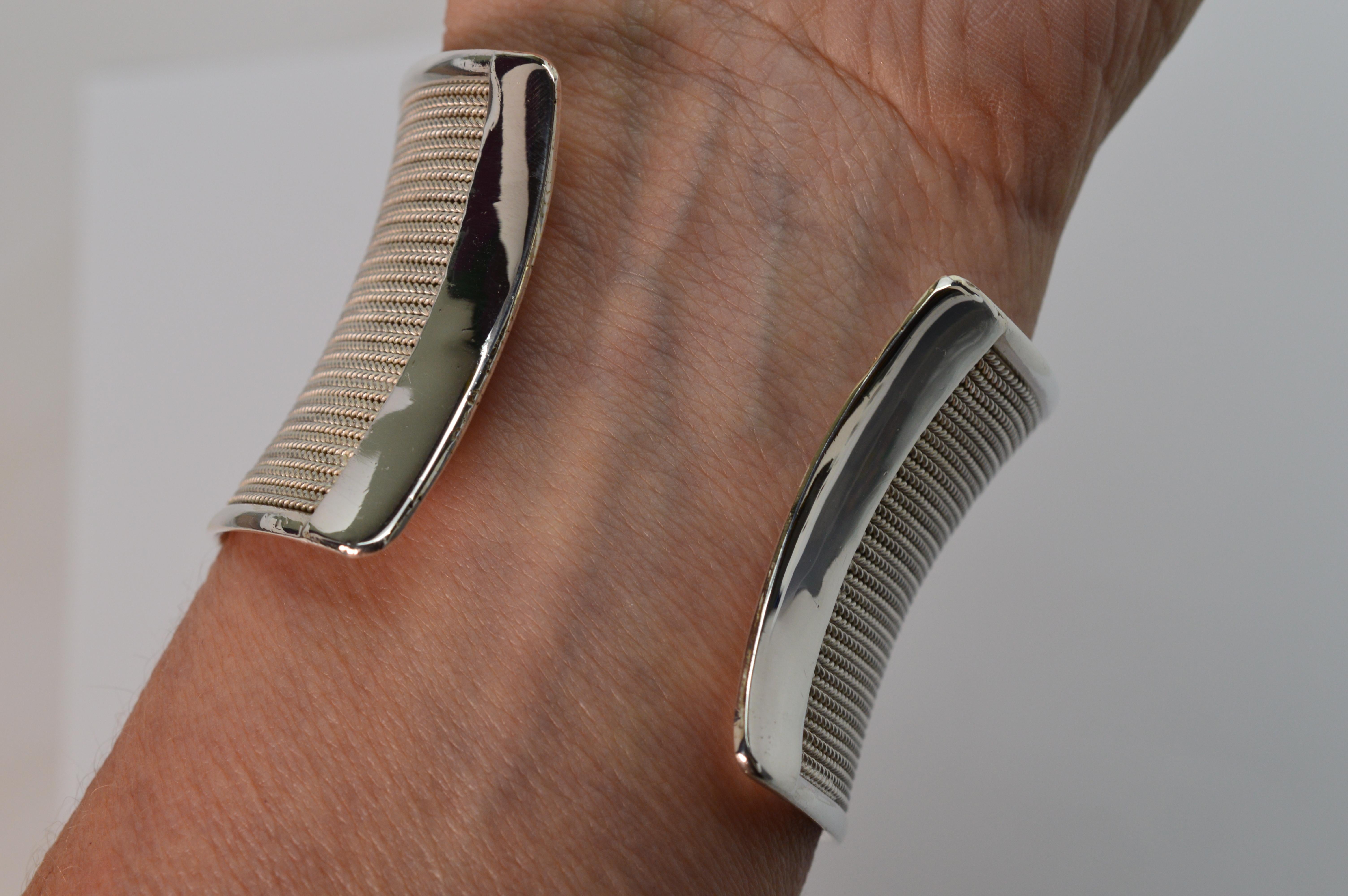 Sterling Silver Contoured Mesh Cuff Bracelet at 1stDibs