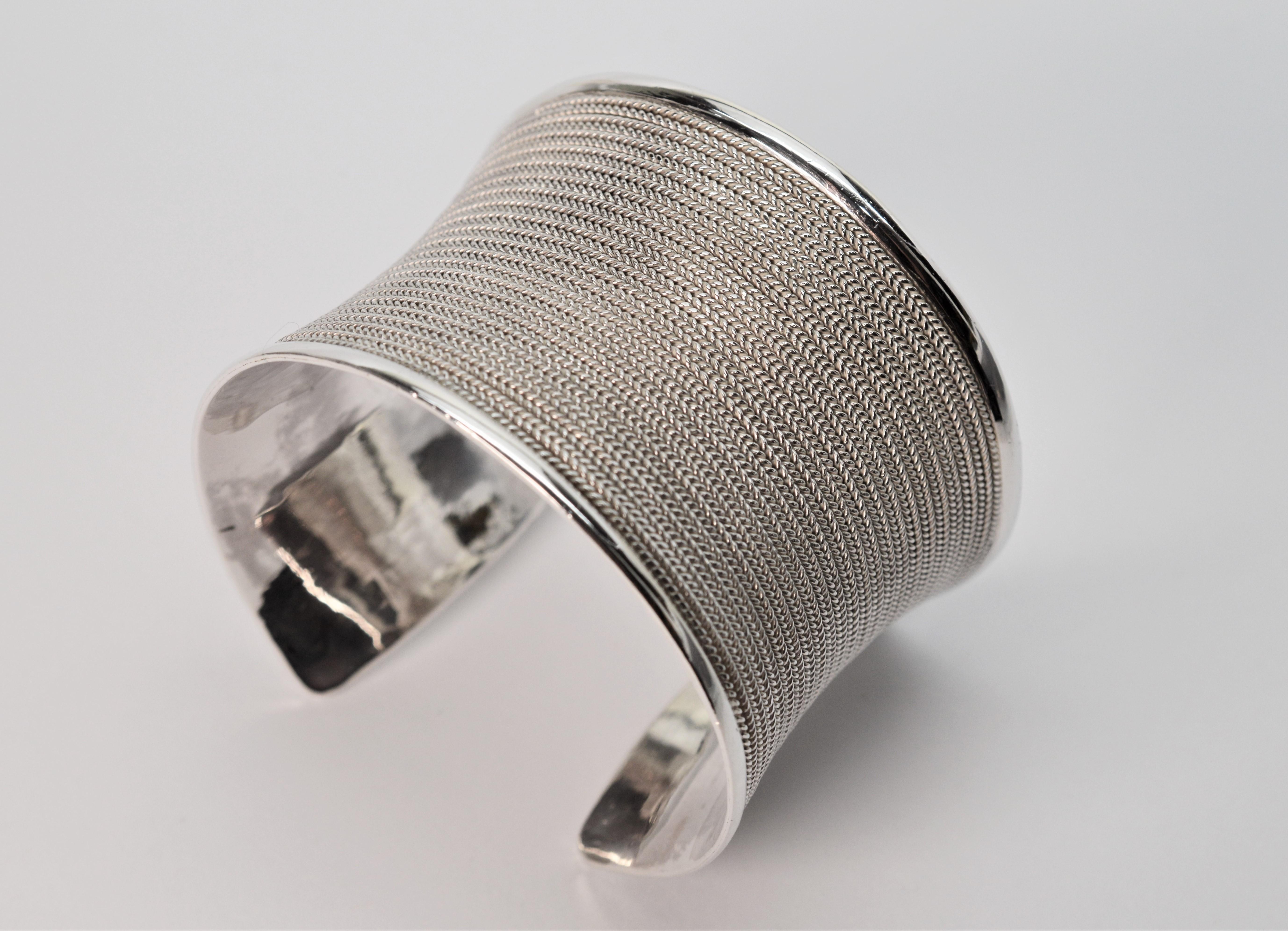 Sterling Silver Contoured Mesh Cuff Bracelet at 1stDibs