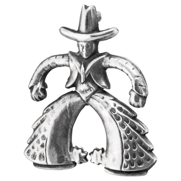 Sterling Silver Cowboy Pin 1950's at 1stDibs