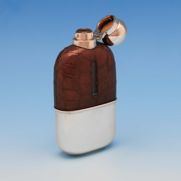 Victorian Antique Sterling Silver and Crocodile Skin Hip Flask from ...