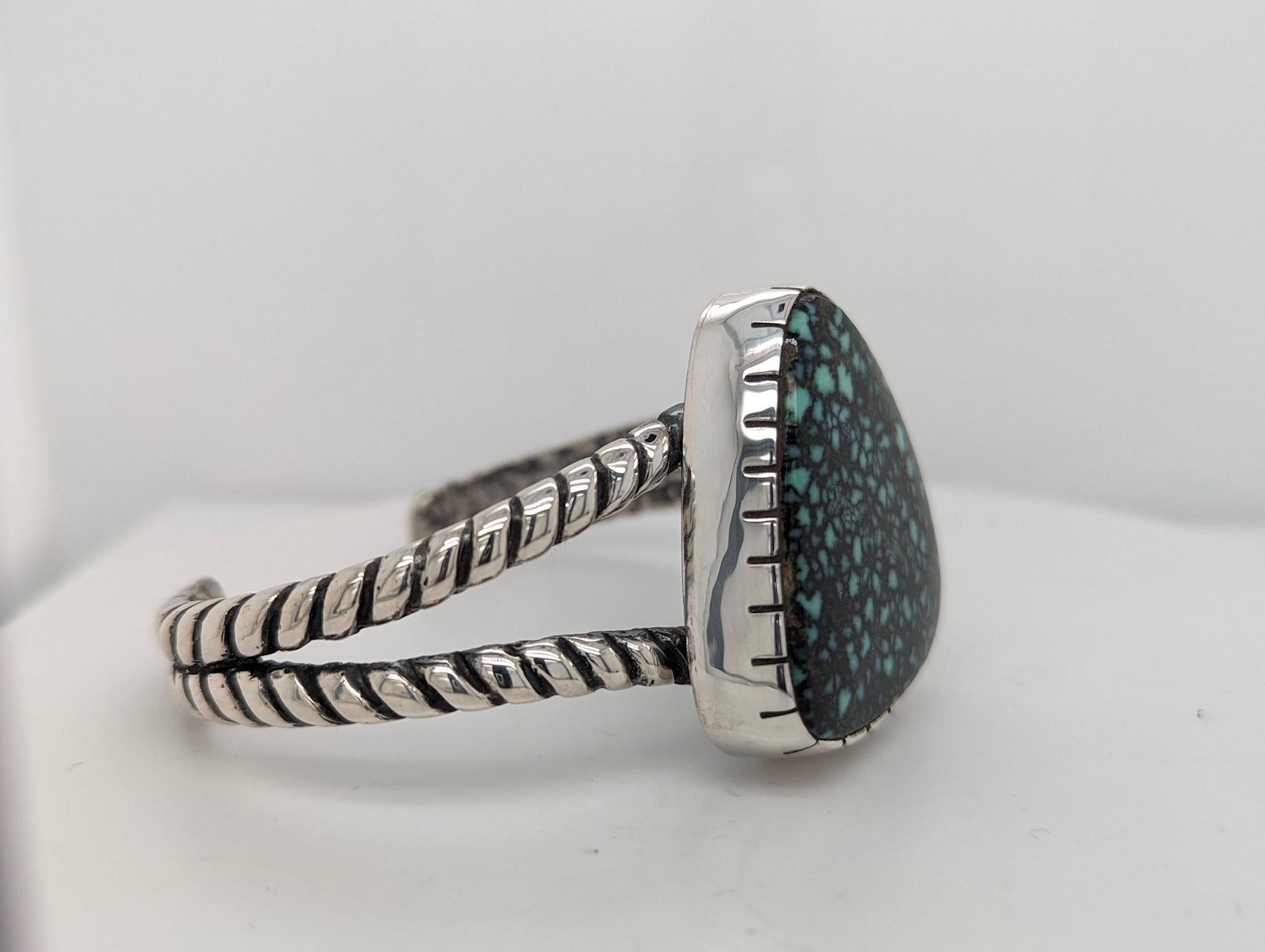 Sterling silver cuff bracelet with Poseidon Variscite (medium size) For ...