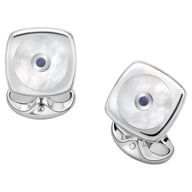 Sterling Silver Cushion Shape Cufflinks with Round Mother-of-Pearl and ...
