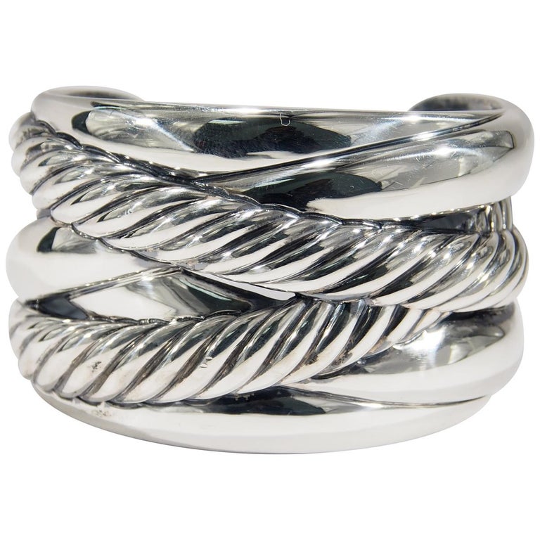 Sterling Silver David Yurman Cuff Bracelet Wide Rope Motif at 1stDibs