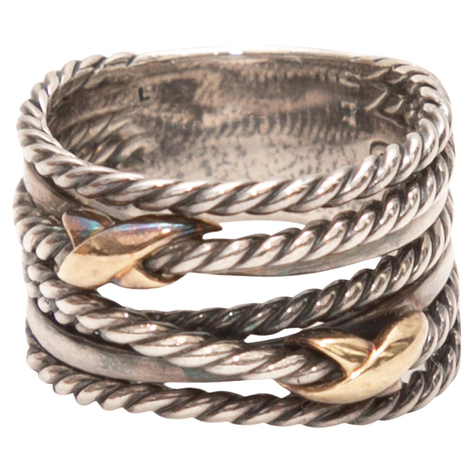 David Yurman Sterling Silver Sculpted Cable Diamond Band Ring For Sale ...