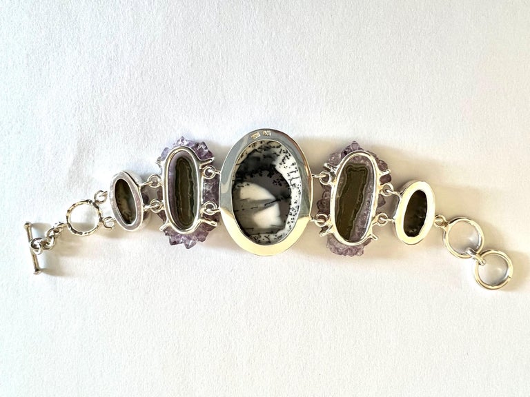 Sterling Silver Dendritic Agate and Amethyst Bracelet For Sale at 1stDibs