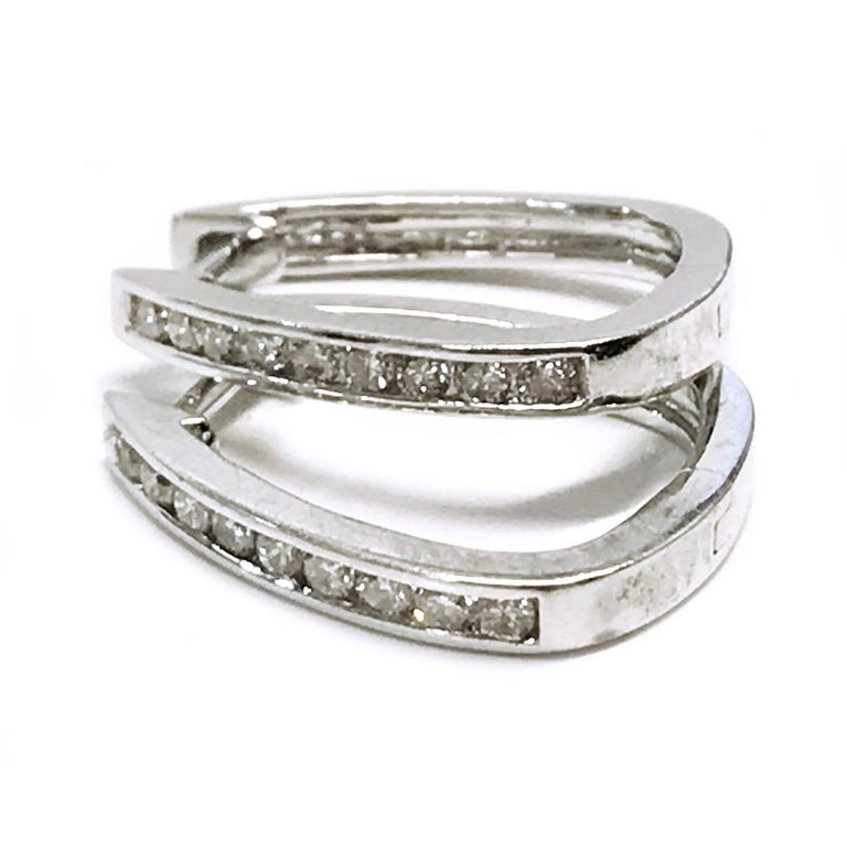 Sterling Silver Diamond Hoop Earrings For Sale at 1stDibs